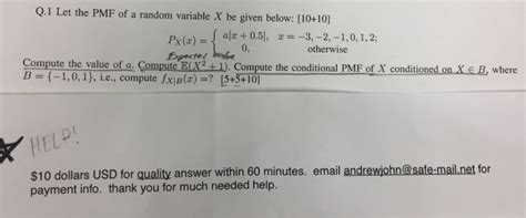 solved let the pmf of a random variable x be given below