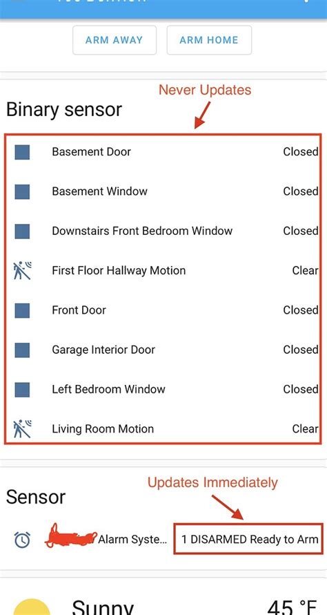 envisalink duo binary sensors never update but keypad message updates immediately