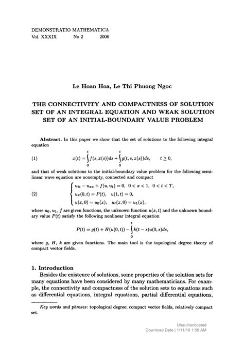 pdf the connectivity and compactness of solution set of an integral equation and weak solution