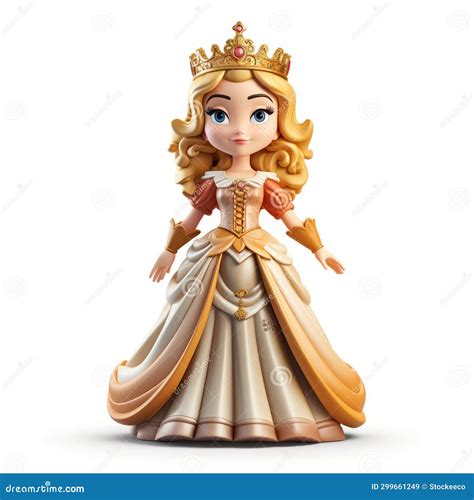Disney Figurine Realistic Hyper Detailed Rendering Of A Girl In Gown And Crown Stock