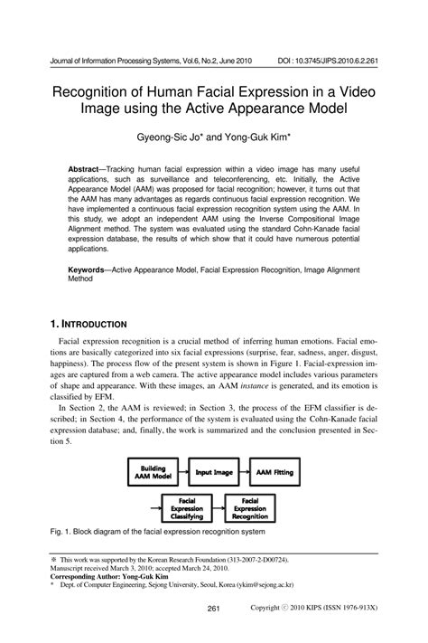 pdf recognition of human facial expression in a video image using the active appearance model
