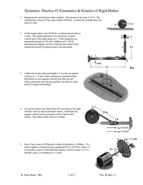 dynamics practice 2 kinematics and kinetics of rigid bodies