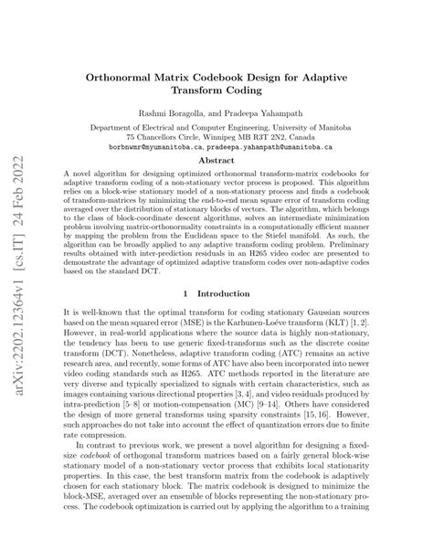 pdf orthonormal matrix codebook design for adaptive transform coding