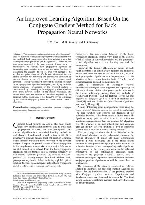pdf an improved learning algorithm based on the conjugate gradient method for back propagation