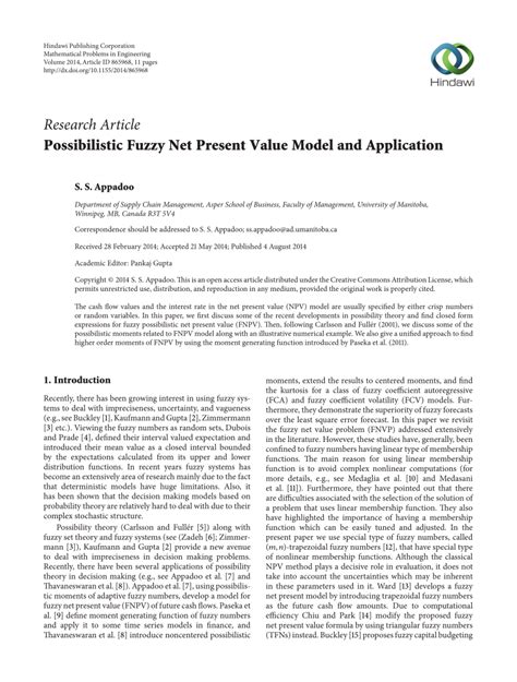 pdf possibilistic fuzzy net present value model and application