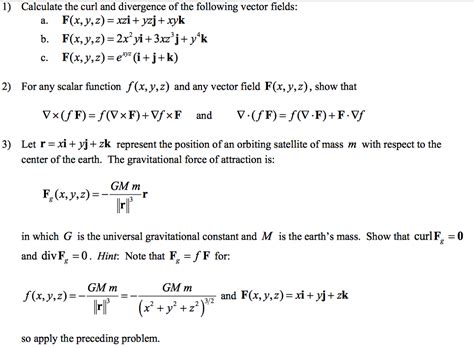solved 1 calculate the curl and divergence of the following