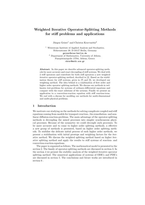 pdf weighted iterative operator splitting methods for stiff problems and applications