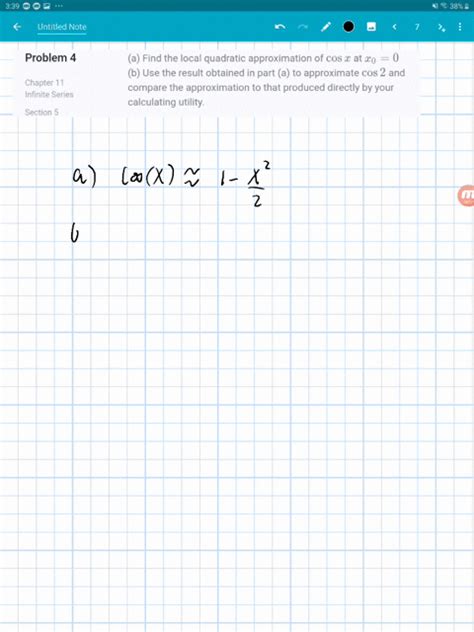 solved a find the local quadratic approximation of cosx at x0 0 b use the result obtained in