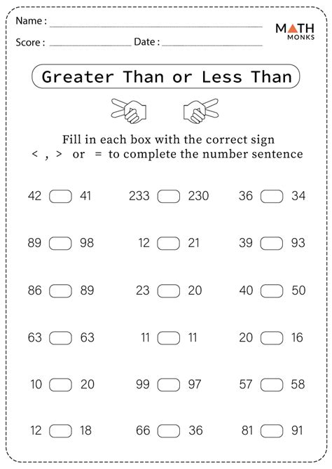 Greater Than Or Less Than Worksheet