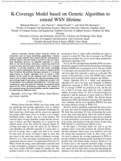 k coverage model based on genetic algorithm to extend wsn lifetime pdf wireless sensor