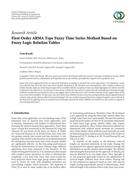 pdf first order arma type fuzzy time series method based on fuzzy logic relation tables