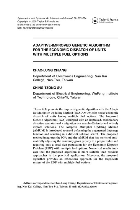 pdf adaptive improved genetic algorithm for the economic dispatch of units with multiple fuel