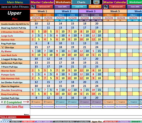 P X Workout Calendar Excel Blog Dandk