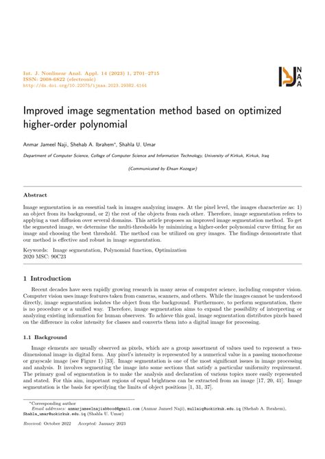 pdf improved image segmentation method based on optimized higher order polynomial