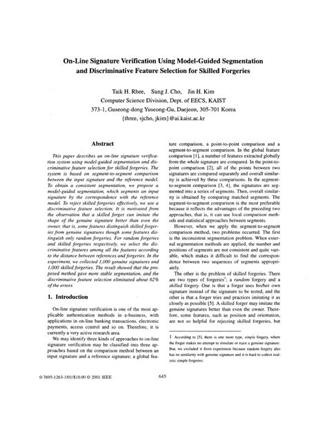 pdf on line signature verification using model guided segmentation and discriminative feature