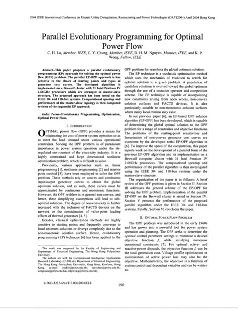 parallel evolutionary programming for optimal power flow h lo c y d h m k p wong pdf