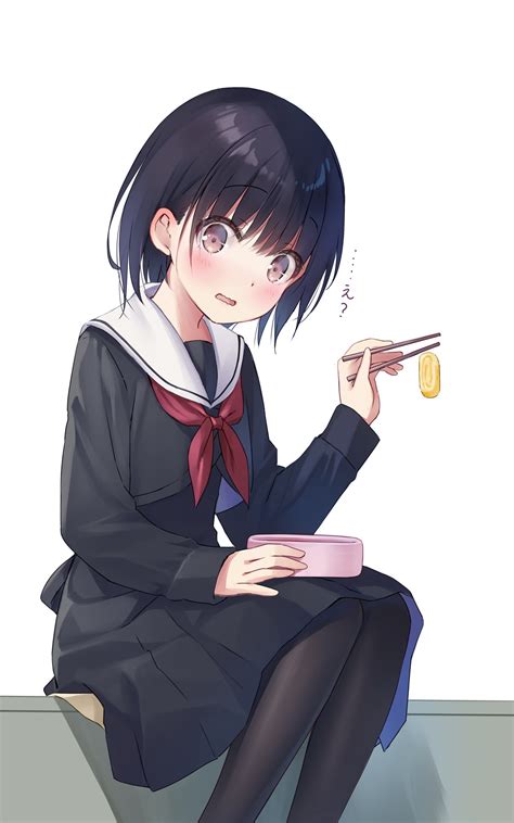 Safebooru 1girl Black Hair Black Legwear Black Serafuku Black Shirt Black Skirt Blush Brown