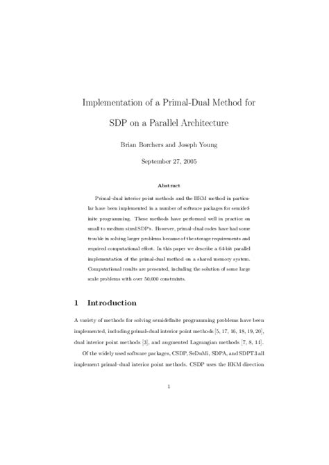 pdf implementation of a primal dual method for sdp on a parallel architecture brian borchers