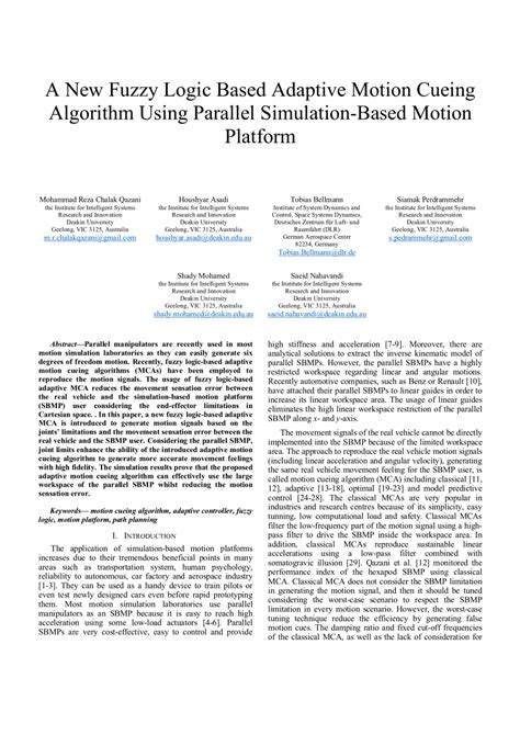 pdf a new fuzzy logic based adaptive motion cueing algorithm using parallel simulation based