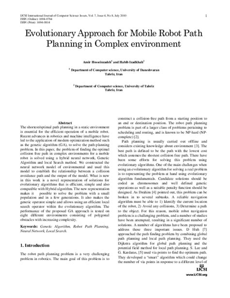 pdf evolutionary approach for mobile robot path planning in complex environment habib