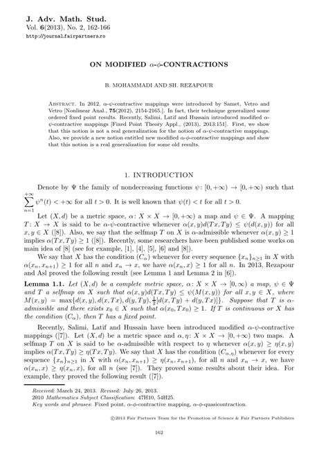 pdf on modified α ϕ contractions