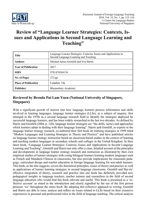 pdf review of language learner strategies contexts issues and applications in second