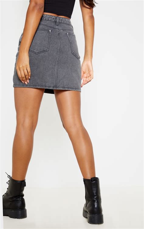 Washed Black Lace Up Front Denim Mini Skirt Prettylittlething