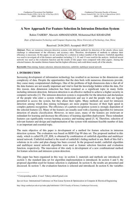 pdf a new approach for feature selection in intrusion detection system