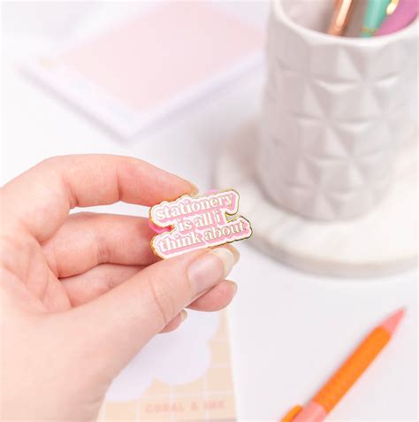 Cute Stationery Hard Enamel Pin Ts For Stationery Lovers Coral And Ink