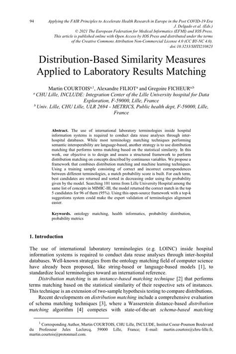 pdf distribution based similarity measures applied to laboratory results matching
