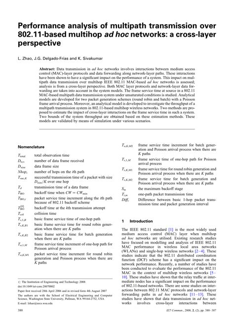 pdf performance analysis of multipath transmission over 802 11 based multihop ad hoc networks