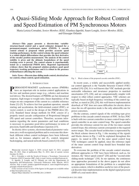 pdf a quasi sliding mode approach for robust control and speed estimation of pm synchronous motors