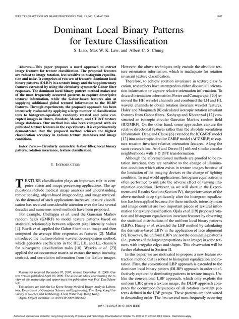 pdf dominant local binary patterns for texture classification