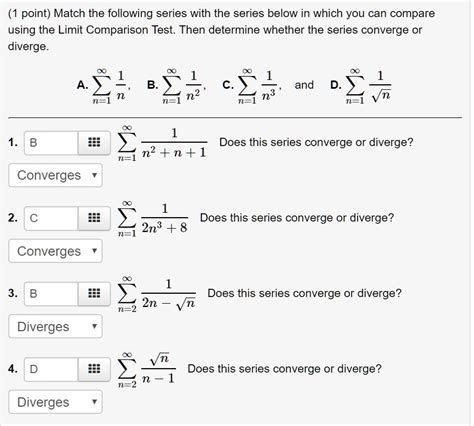 solved point match the following series with the series below in which you can compare using