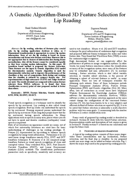 a genetic algorithm based 3d feature selection for lip reading pdf statistical