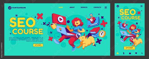 Seo Courses Landing Page App Ui Ux Onboard Screen Concept With