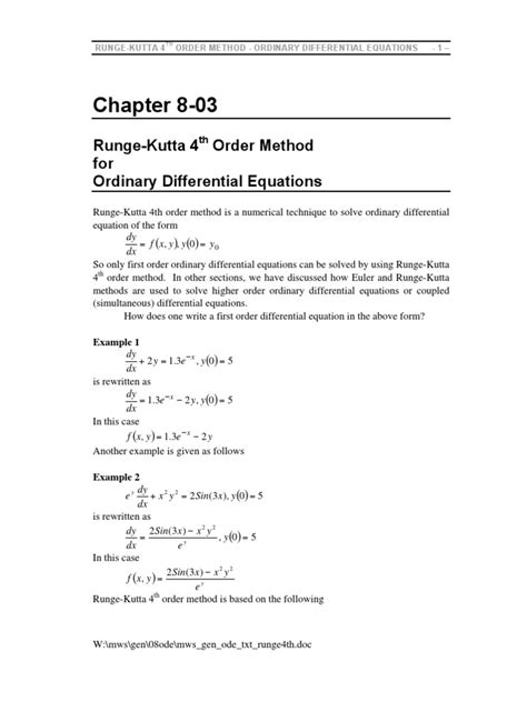 08 03 runge kutta 4th order method for ode pdf analysis teaching mathematics