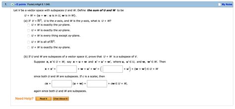 solved let v be a vector space with subspaces u and w
