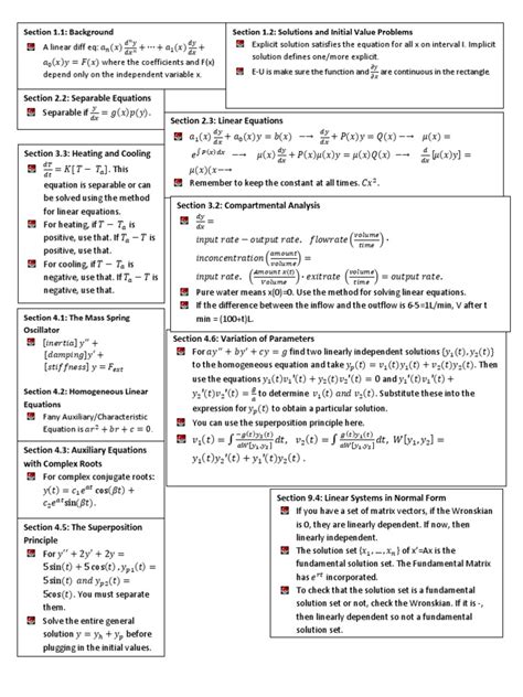 diff eq cheat sheet eigenvalues and eigenvectors system of linear equations