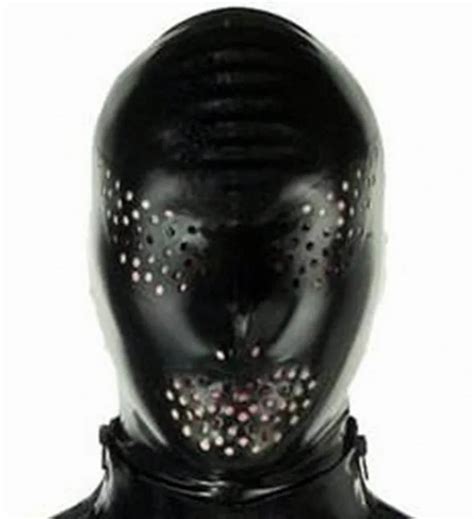 New Anatomical Latex Mask Black Rubber Fetish Latex Hoods And Masks Sexy Mouth Eyes Condom