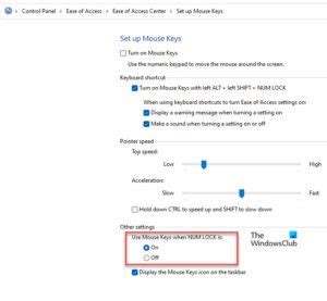 Enable Or Disable Use Mouse Keys When Num Lock Is On In Windows 11