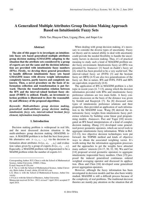 pdf a generalized multiple attributes group decision making approach based on intuitionistic