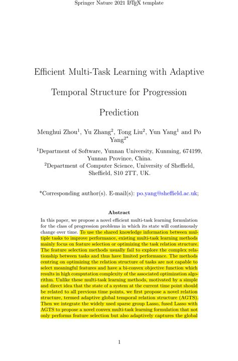 pdf efficient multi task learning with adaptive temporal structure for progression prediction