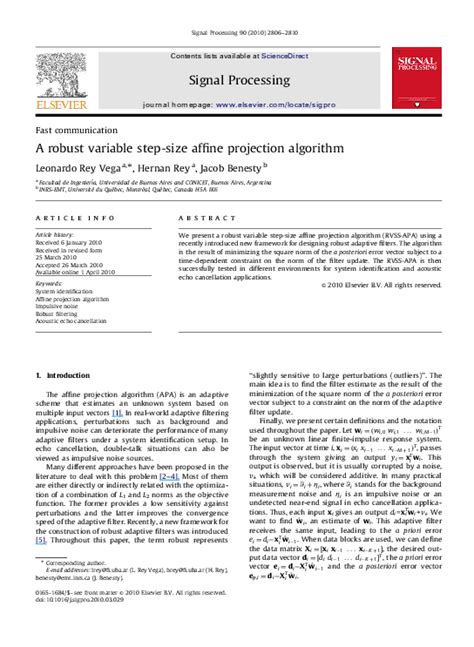 pdf a robust variable step size affine projection algorithm hernán rey
