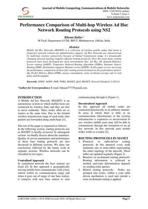 pdf performance comparison of multi hop wireless ad hoc network routing protocols using ns2