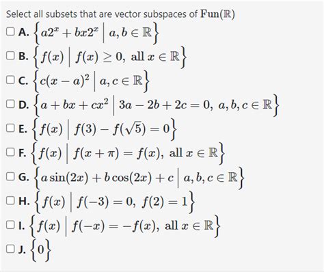 solved select all subsets that are vector subspaces of