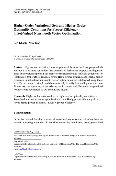 pdf higher order variational sets and higher order optimality conditions for proper efficiency
