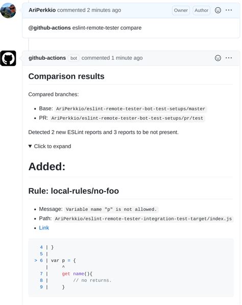 eslint remote tester pr comparator · actions · github marketplace · github