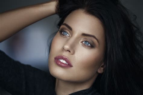 Wallpaper Face Women Model Long Hair Blue Eyes Brunette Singer Black Hair Fashion