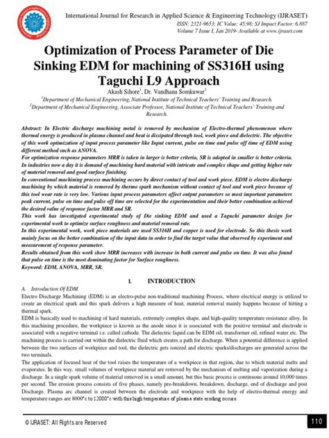 optimization of process parameter of die sinking edm for machining of ss316h using taguchi l9